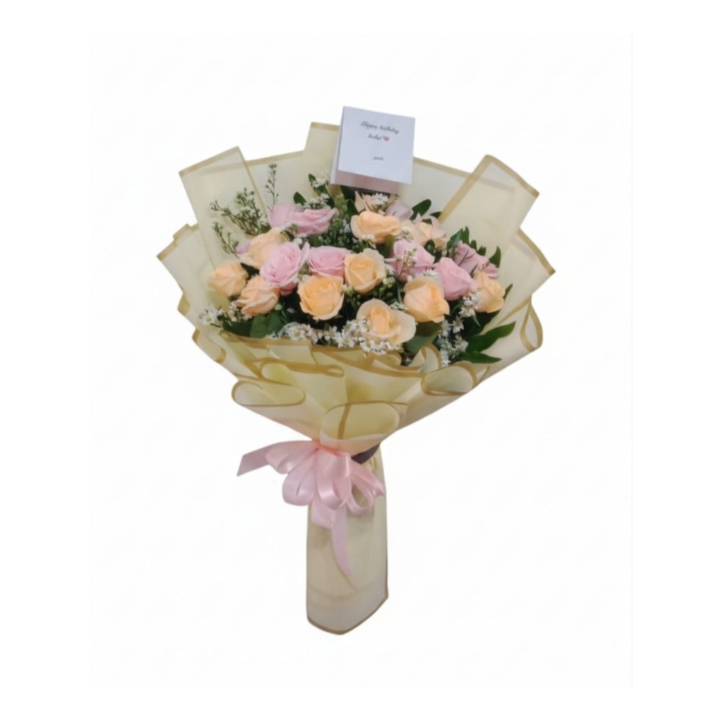 Jual Buket bunga mawar peach pinkmuda asli dan fresh | Shopee Indonesia