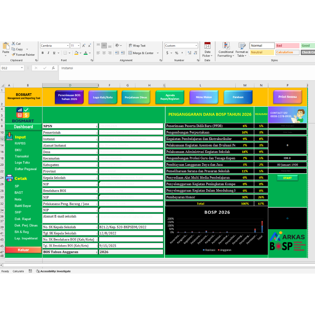 Jual Aplikasi Laporan BOSP 2026 Format Excel (Lengkap seperti dari ...