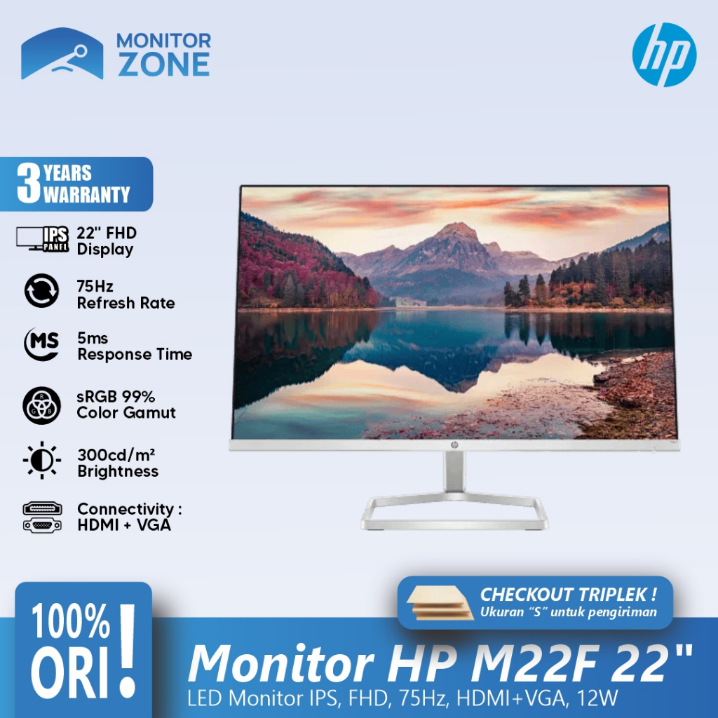 Jual HP M22F LED Monitor 22" IPS FHD 75Hz 5ms HDMI VGA | Shopee Indonesia