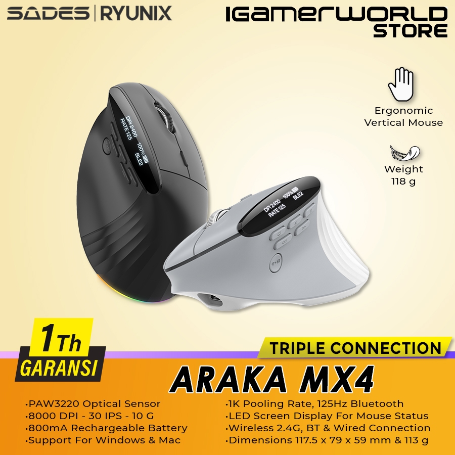 Jual Ryunix ARAKA MX4 Wireless Bluetooth Triple Connection Ergonomic ...