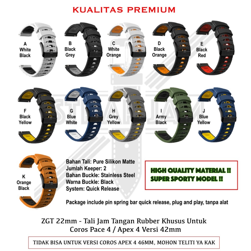 Jual GTO 22mm Strap Coros Pace 4 / Apex 4 Versi 42mm - Tali Jam ...