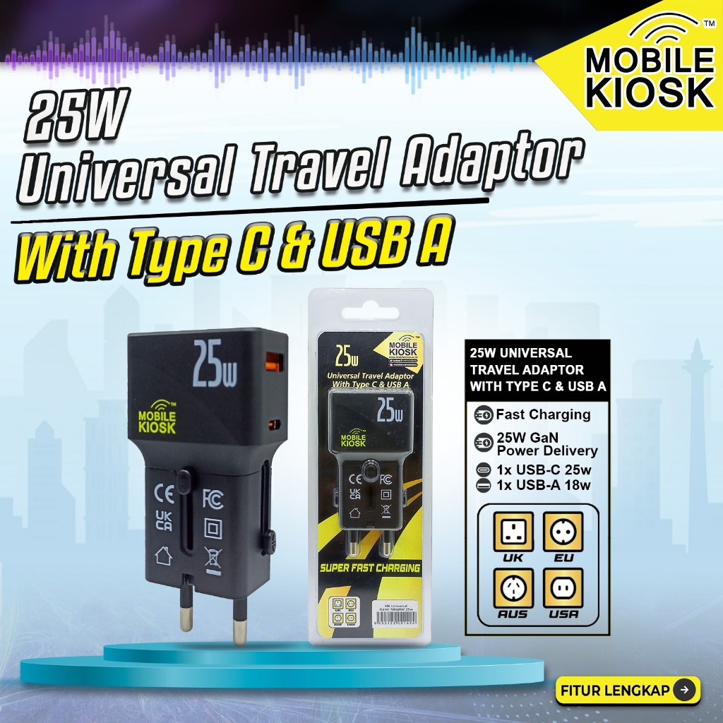 Jual UNIVERSAL TRAVEL ADAPTOR DUAL PORT TYPE C 25W | Shopee Indonesia