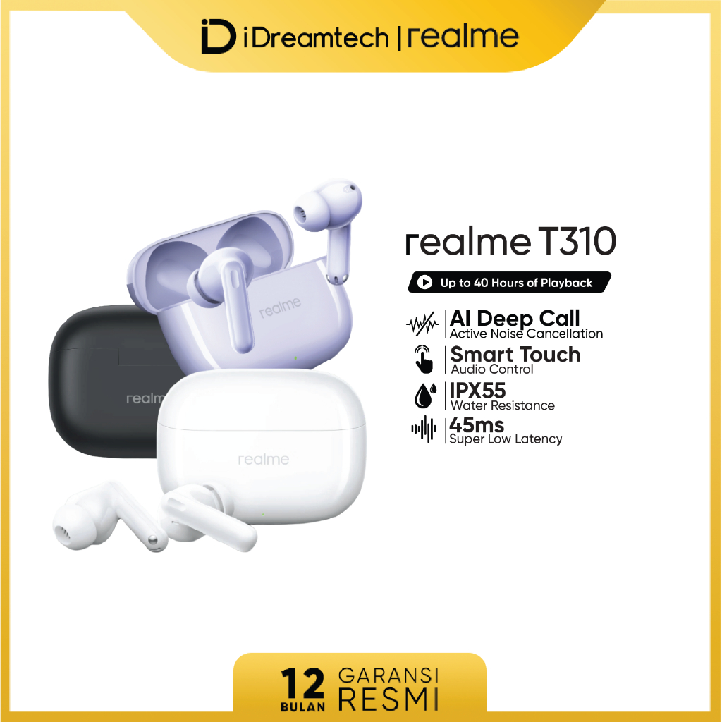 Jual realme Buds T310 (12.4mm Dynamic Bass Driver | 30dB Active Noise ...