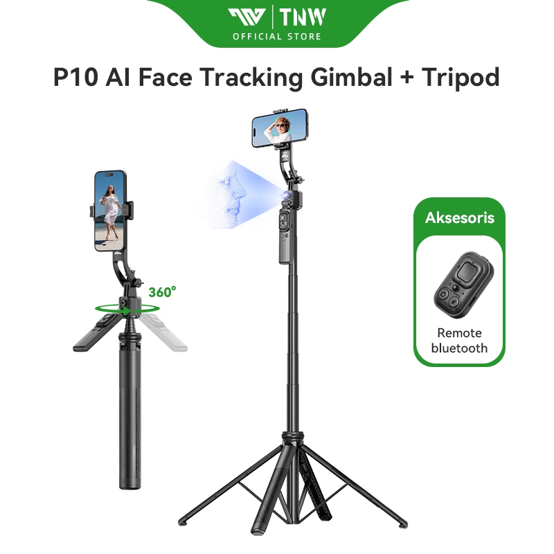 Jual TNW P10 Auto Face Tracking Tripod Rotasi 360° Selfie Stick Gesture ...