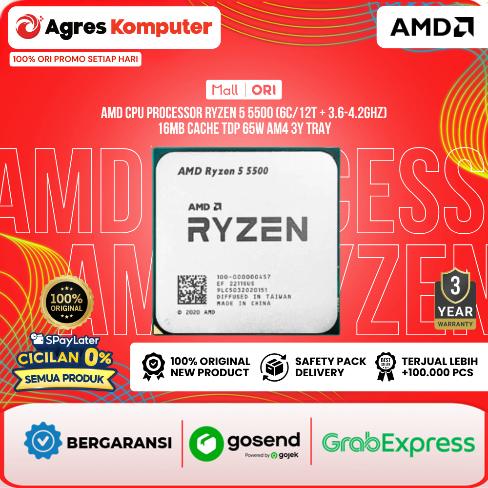 Jual AMD CPU PROCESSOR RYZEN 5 5500 (6C/12T + 3.6-4.2GHZ) 16MB CACHE ...