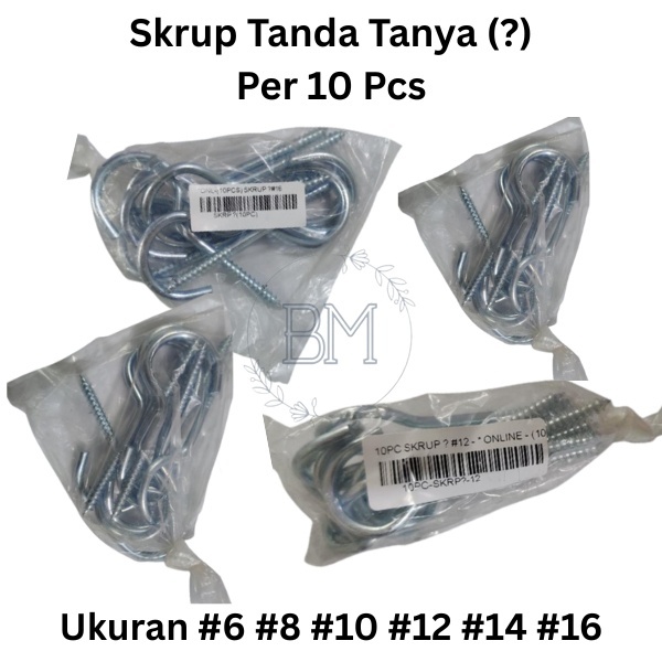 Jual Per 10 Pcs Sekrup Gantung Skrup Tanda Tanya ? Kait Besi Screw Hook ...
