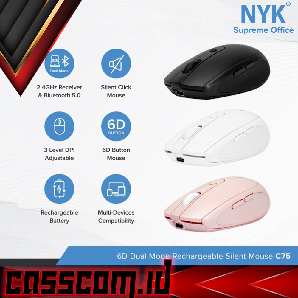 Jual Mouse NYK C75 Silent Click Dual Mode Bluetooth Wireless ...