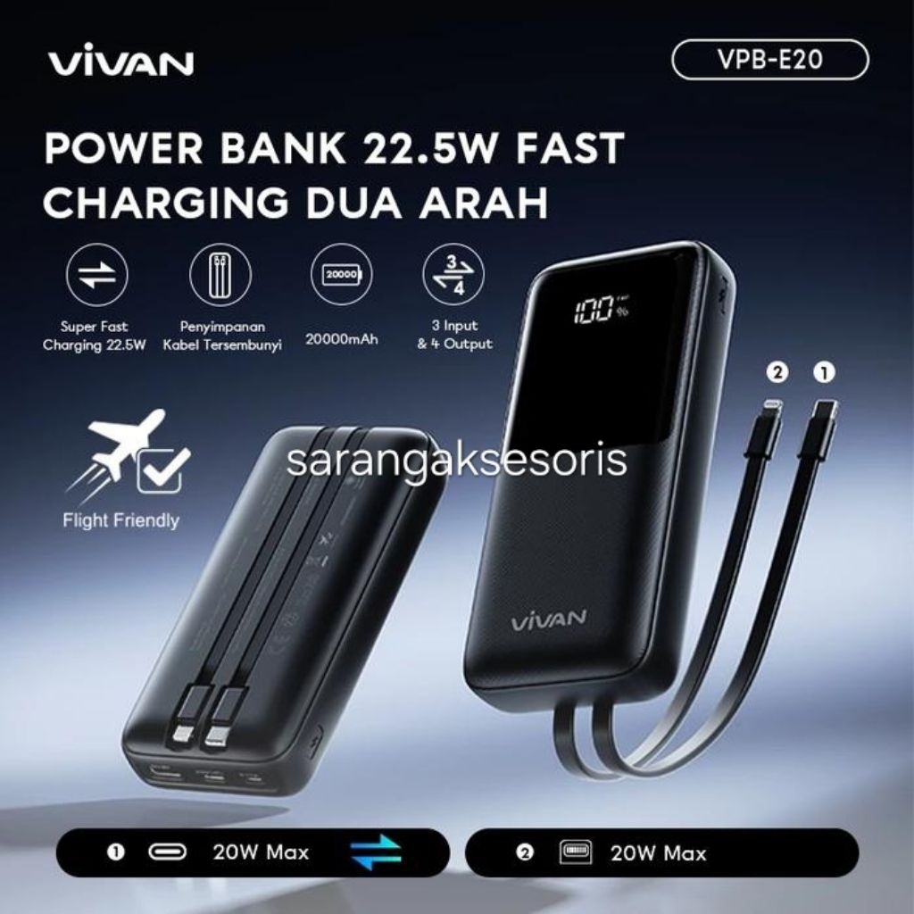 Jual Vivan VPB-E20 Power Bank 20000mAh 22.5W Fast Charging Kabel ...