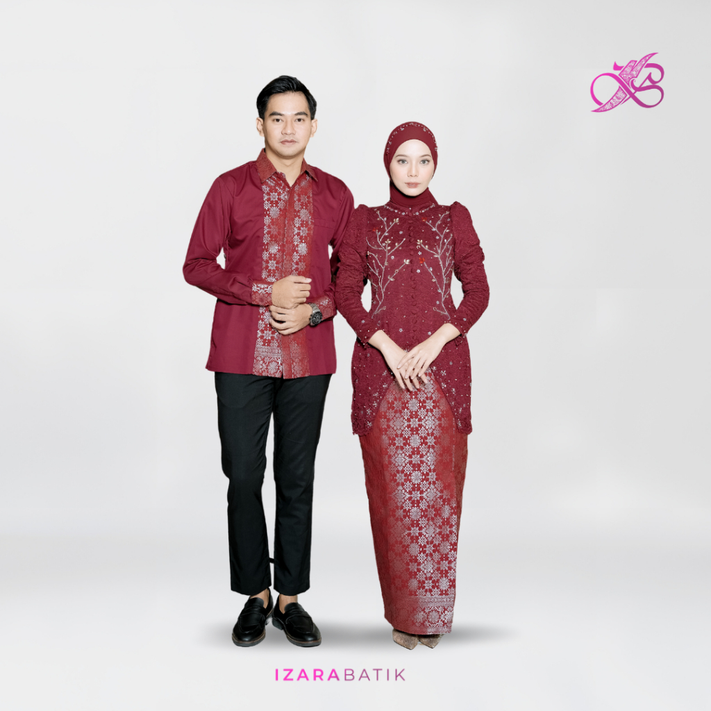 Jual IZARABATIK - Jalela Maroon Set Kebaya Batik Modern Couple Wisuda ...