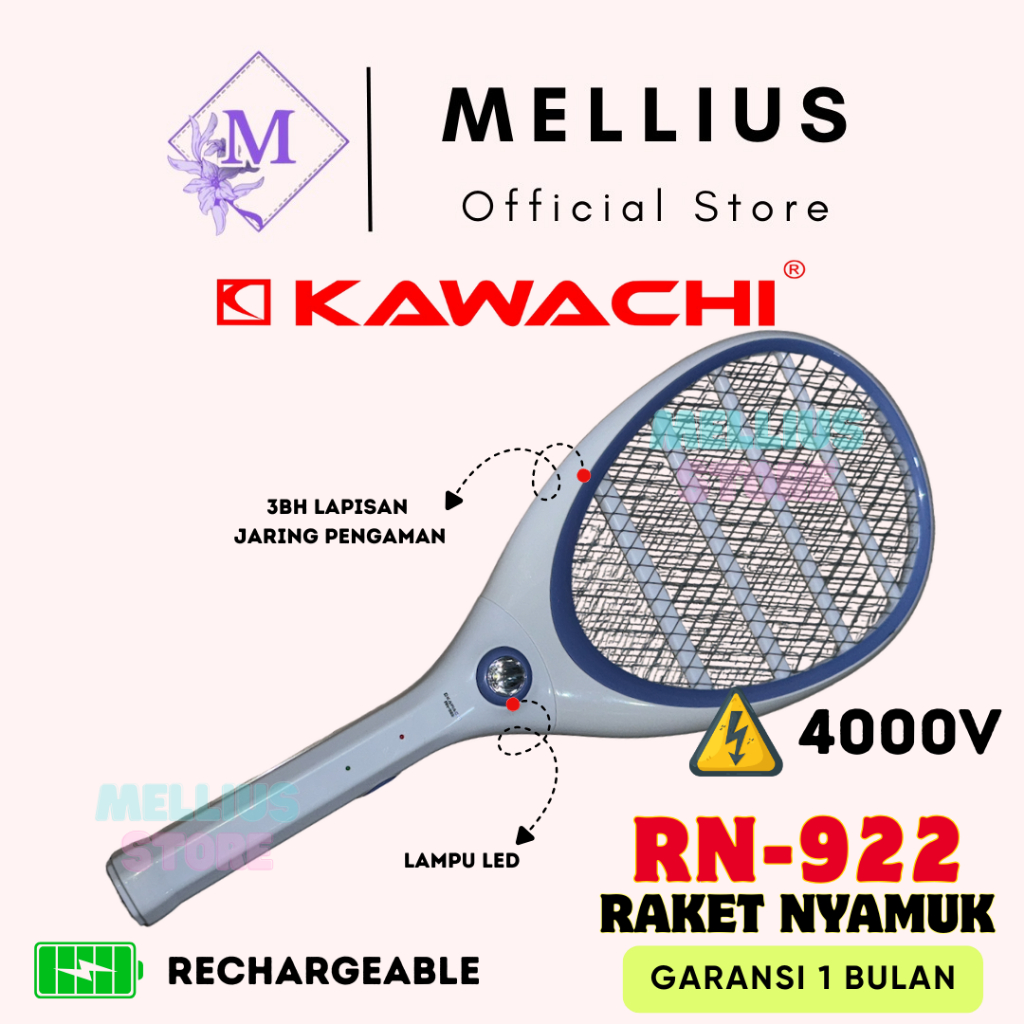 Jual Raket Nyamuk Listrik 2 in 1 Kawachi RN-922 Dengan Senter LED ...