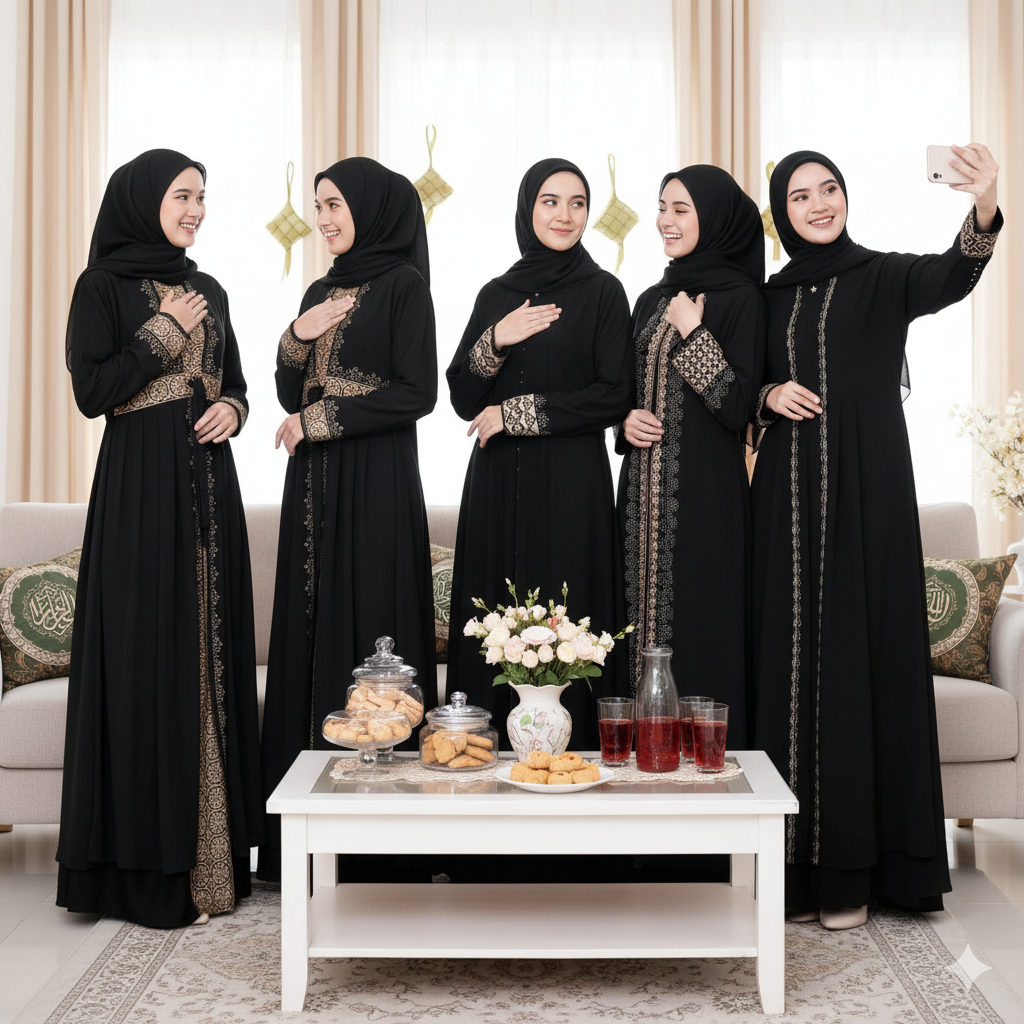 Jual Gamis Wanita Hitam Mewah Elegan Lebaran Terbaru 2026 Umroh Abaya ...