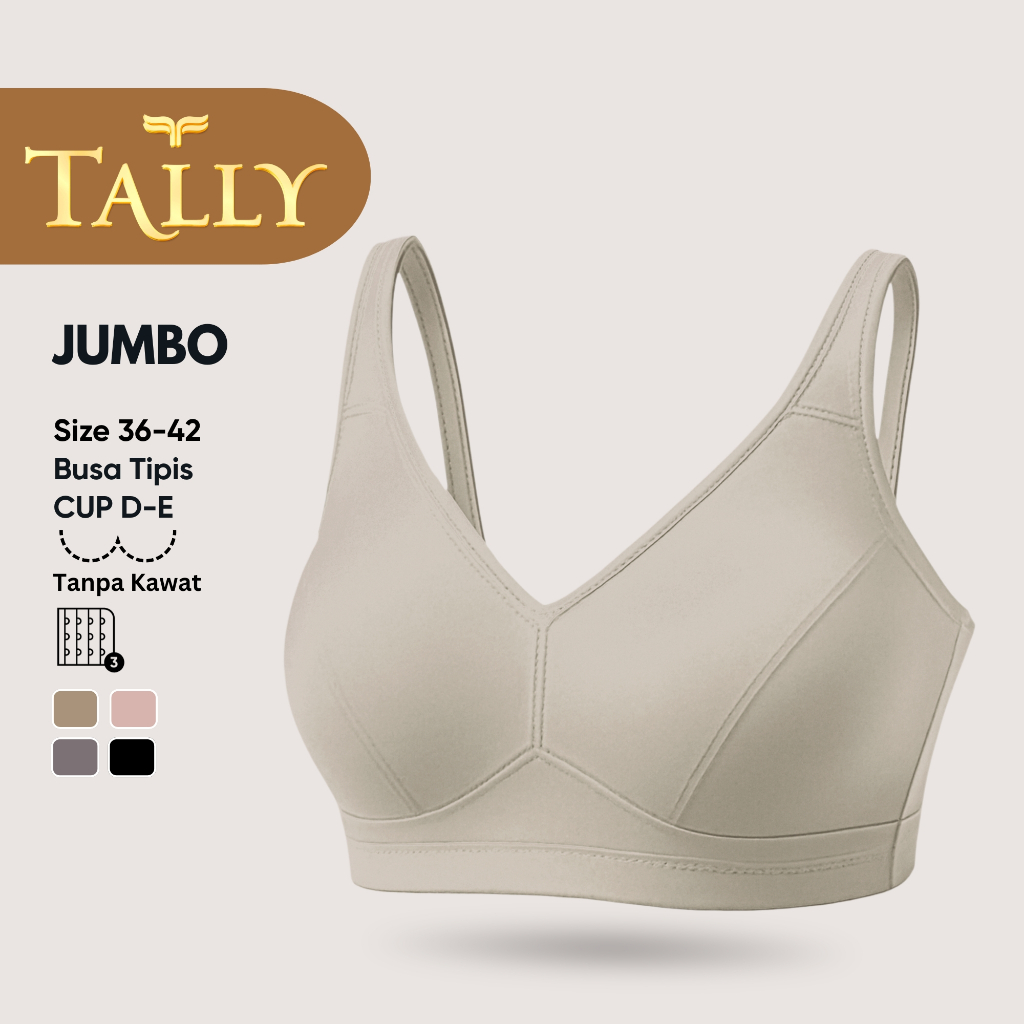 Jual TALLY Bra Tanpa Kawat Busa Tipis Bahan Katun Cup D - E Kait 3 Daily Bra JUMB0 BH 1211 ...