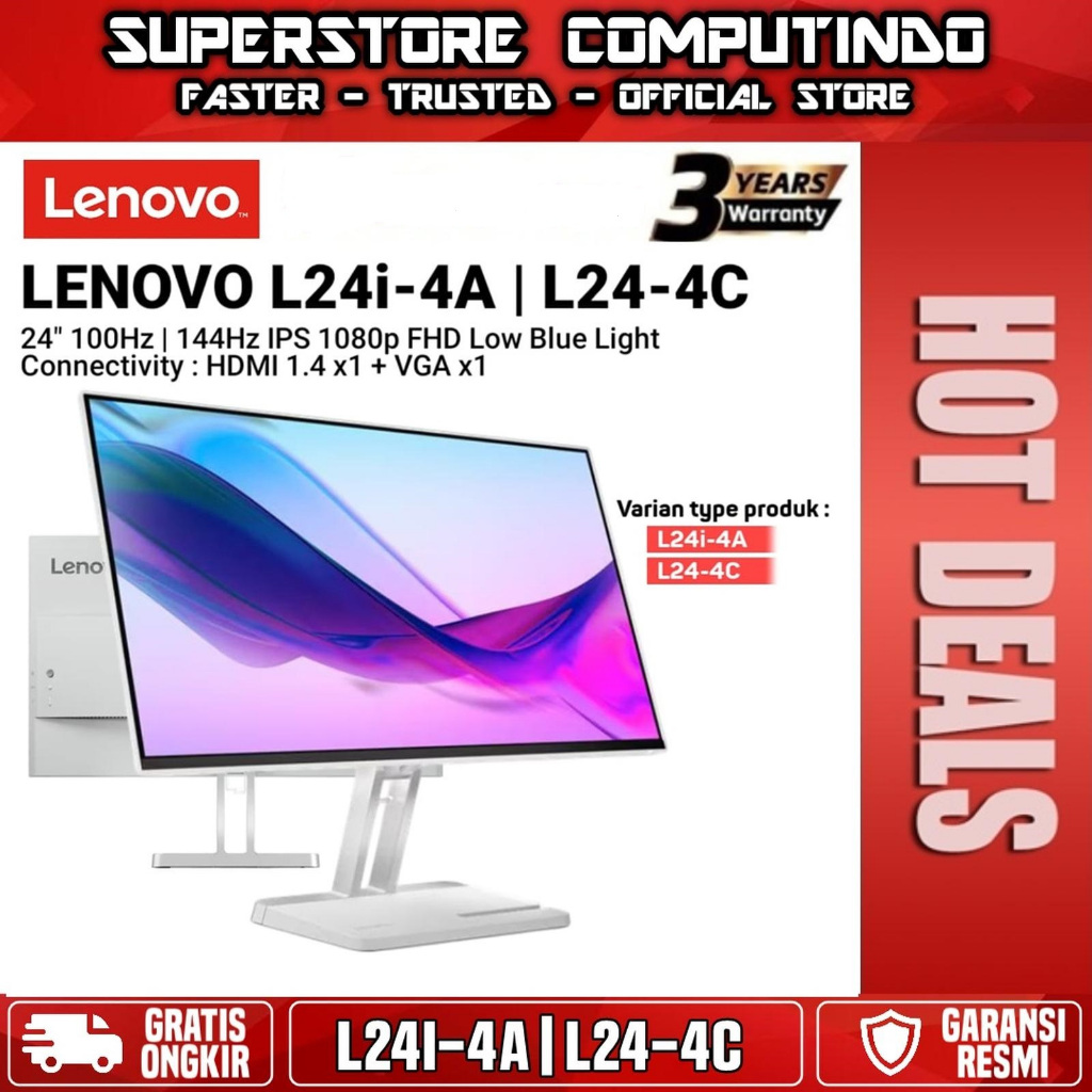 Jual Monitor LED Lenovo L24i-4A 24" 100Hz | L24-4C 24" 144Hz IPS 1080p ...