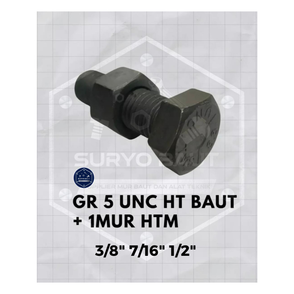 Jual Suryo Baut - Gr 5 Unc Ht Baut + 1 Mur Hitam Inchi 3/8" 7/16" 1/2 ...