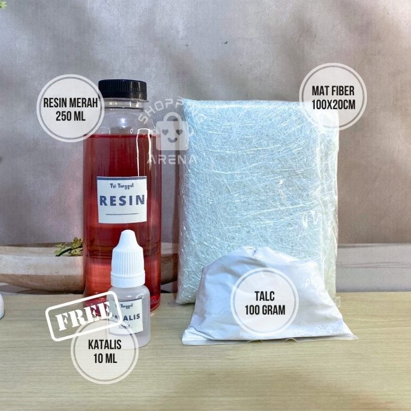 Jual Paket Resin MERAH 250gr Polyester FREE Katalis 10ml Bahan Reparasi ...