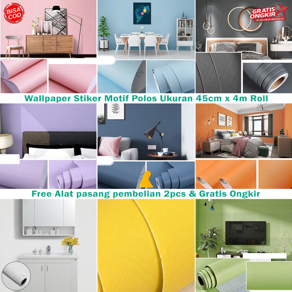 Jual Wallpaper Stiker Dinding Motif Polos 45cm x 4m | Roll Tembok Kamar ...