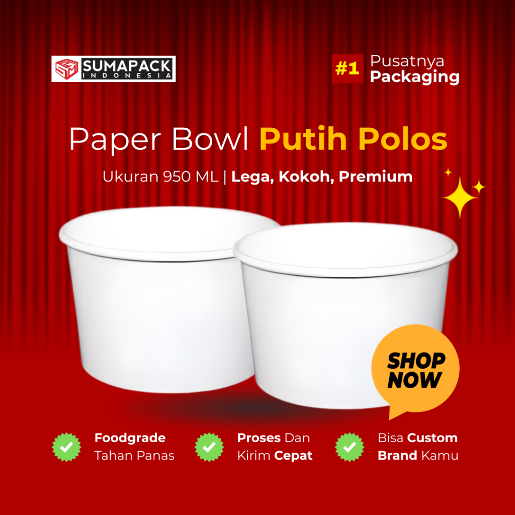 Jual Paper Bowl 650ml / 800ml / 950ml Food Grade Anti Panas + Tutup ...