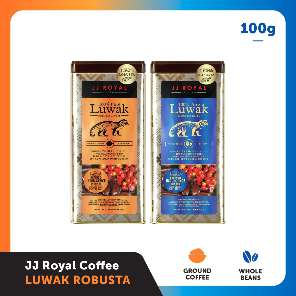 Jual Bundling JJ Royal Coffee 100% Pure Luwak Tin 100 gr (Ground ...