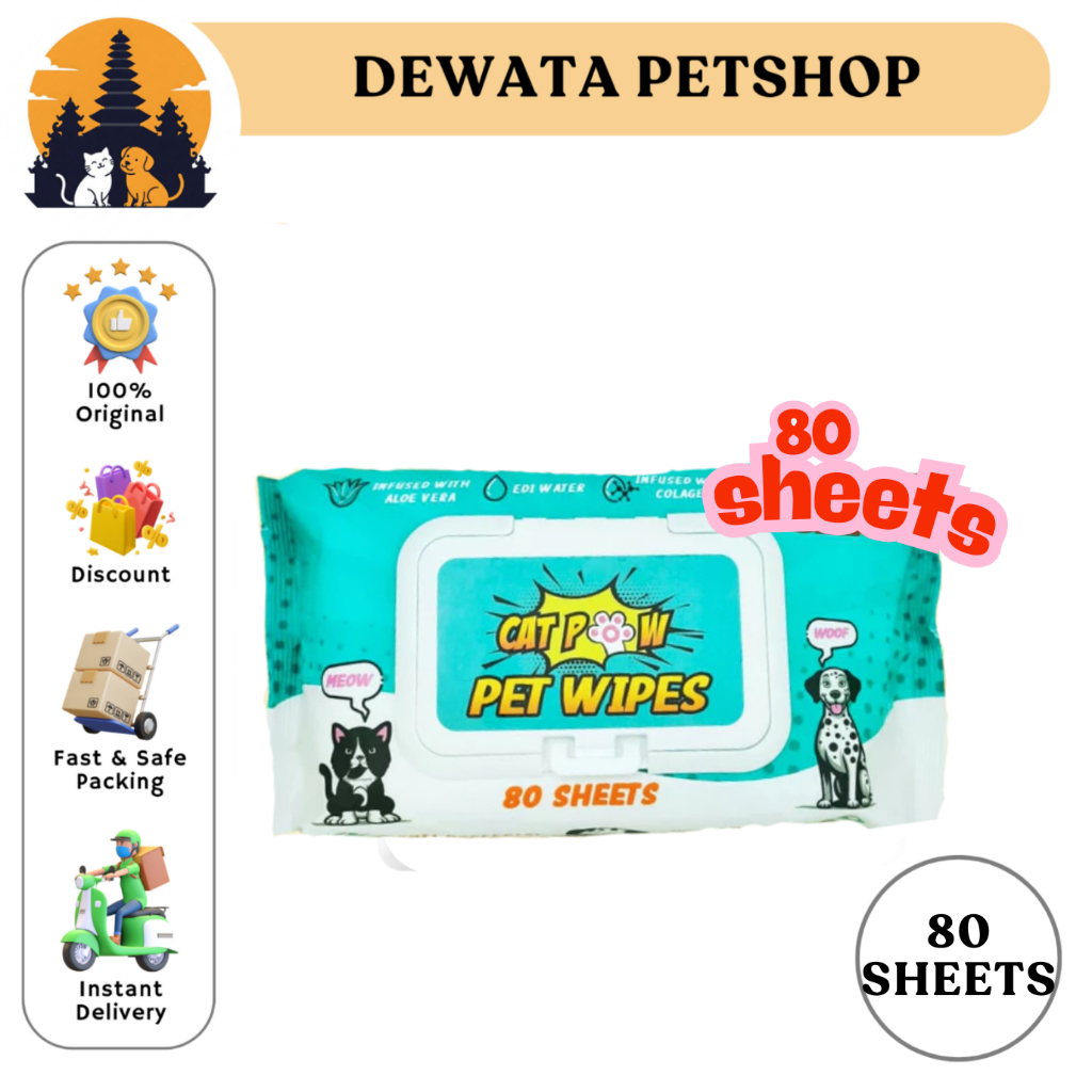 Jual CATPOW Pet Wipes 80 Sheets Tisu Basah Anjing Kucing Wet Tissue ...
