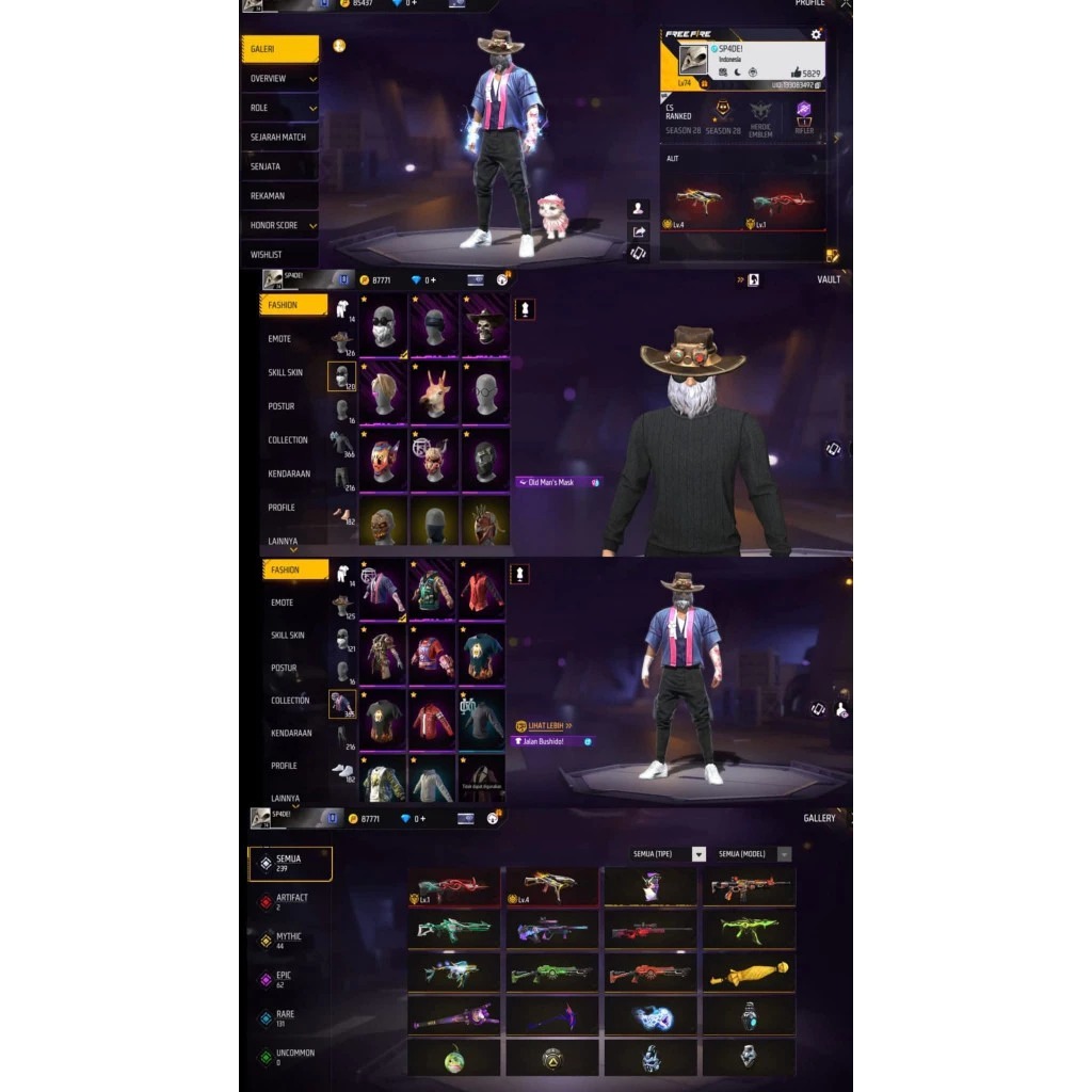 Jual AKUN FF Sultan-Level Tinggi,Skin Langkap,ready akun ff murah-bagus ...