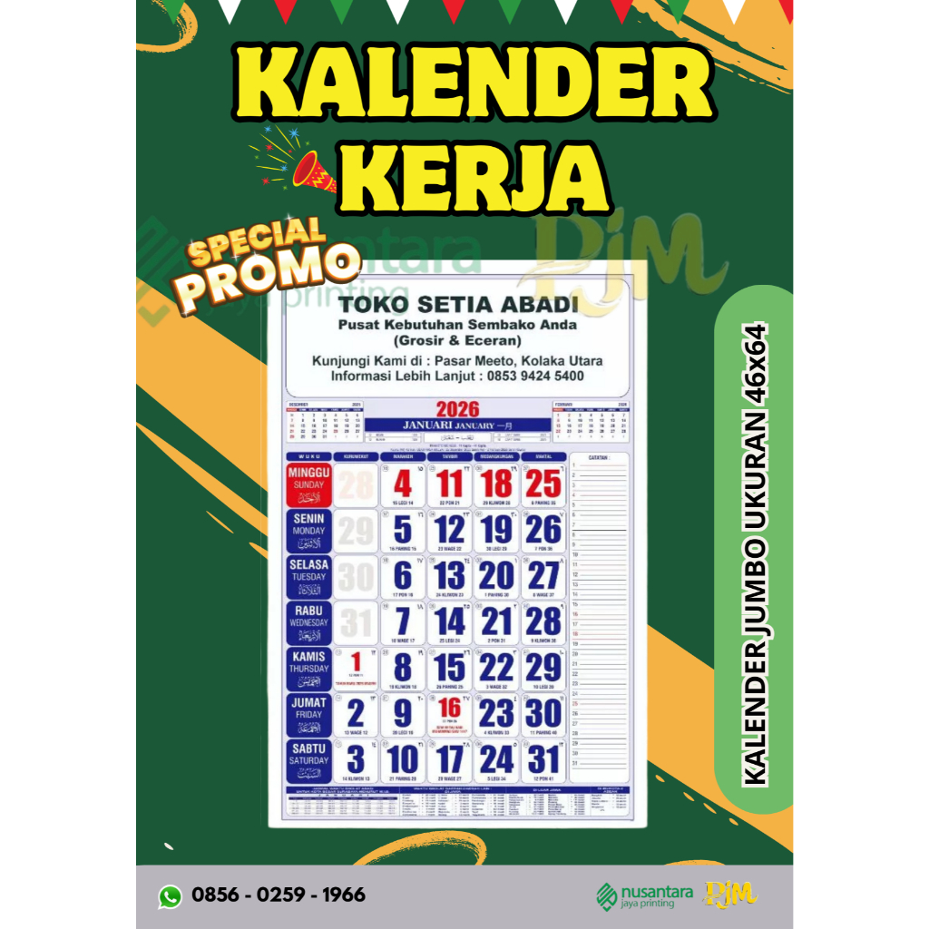 Jual KALENDER JUMBO 2026 + FREE SABLON NAMA USAHA | Shopee Indonesia