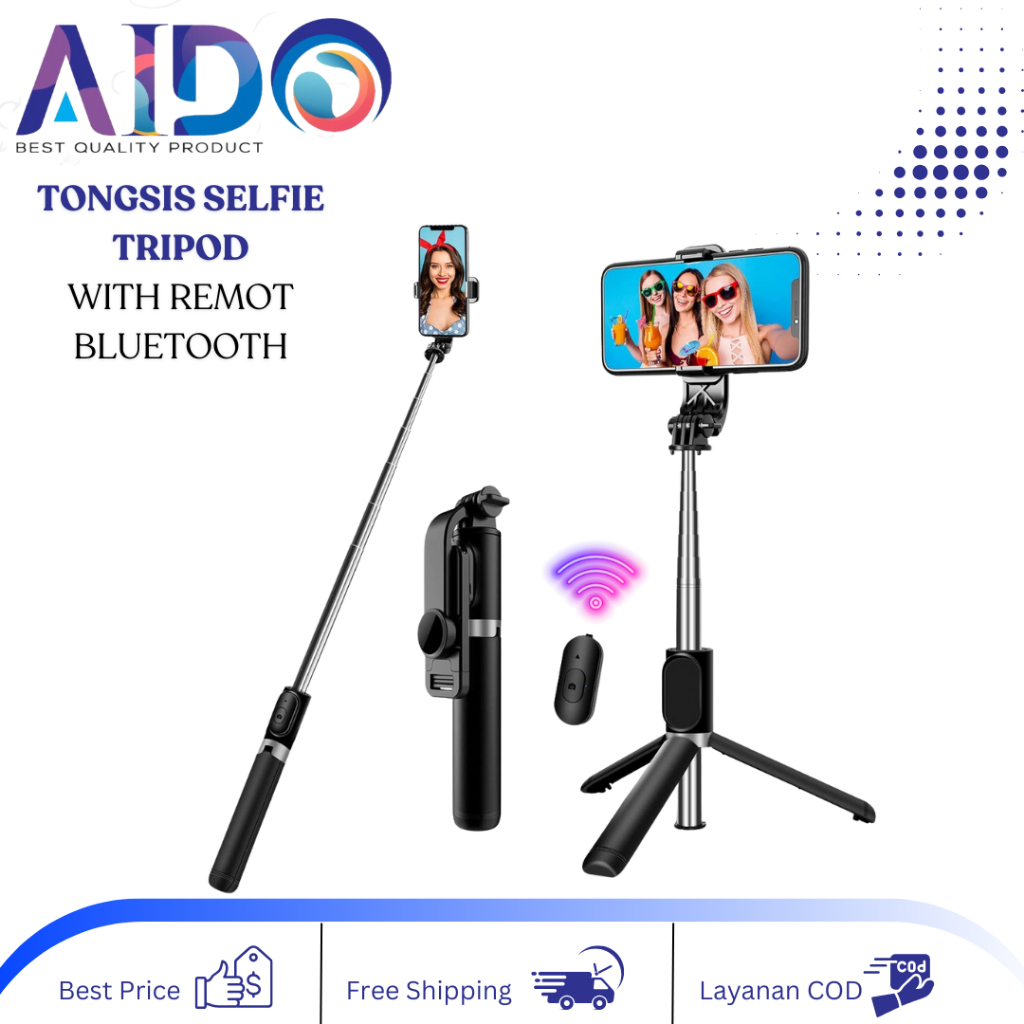 Jual Tongsis Bluetooth Selfie Stick Tripod Plus LED Remote Bluetooth ...