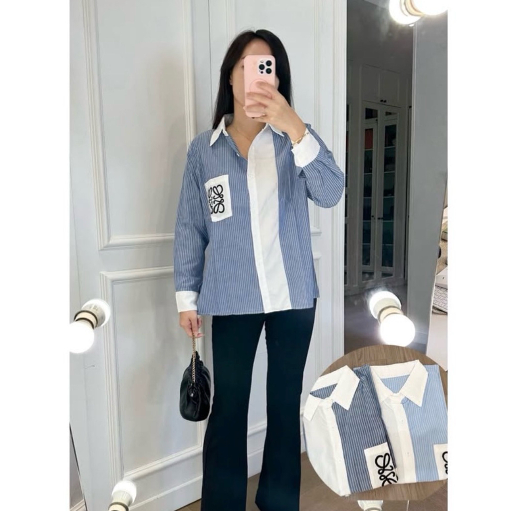 Jual Kemeja Stripe LW Katun Atasan wanita | by itswear | Shopee Indonesia