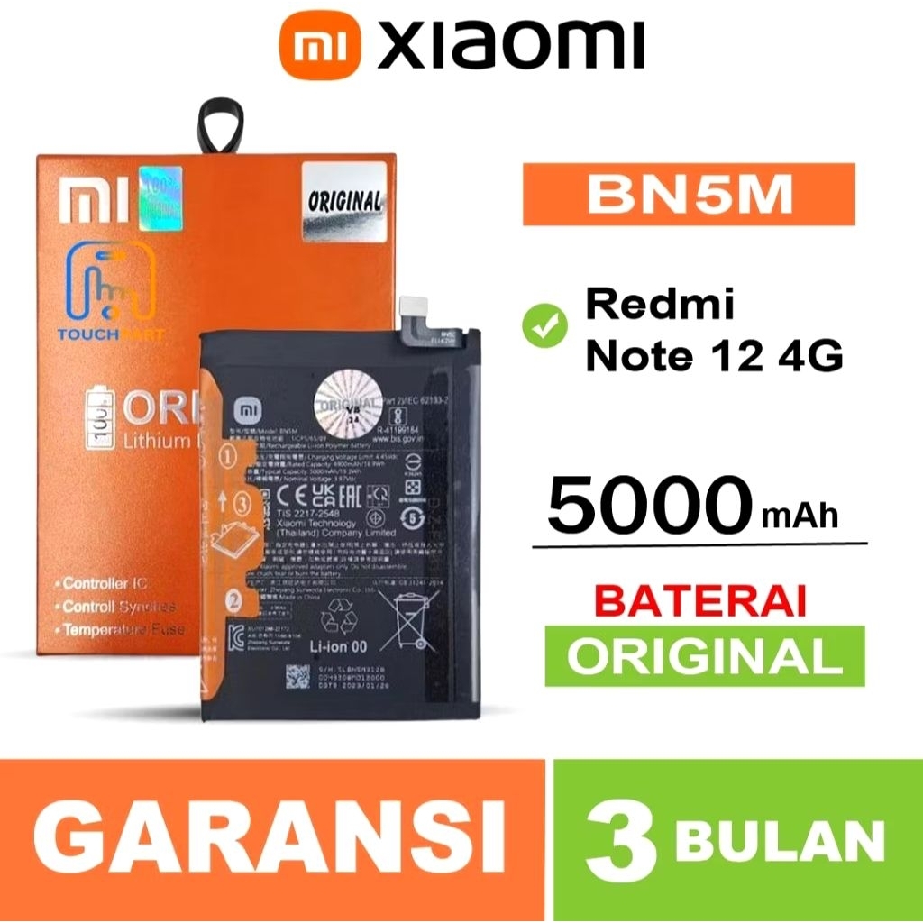 Jual BATERAI BATRE XIAOMI REDMI NOTE 12 4G/ BN5M 0RIGINAL BERGARANGSI ...