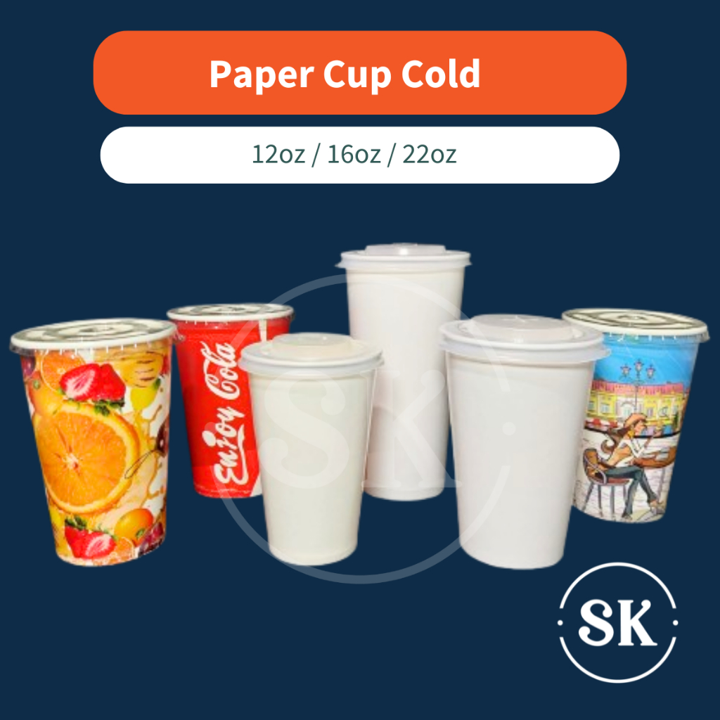 Jual (50pcs) Paper Cup Cold / Gelas Kertas Minuman Dingin 12 oz / 16 oz ...