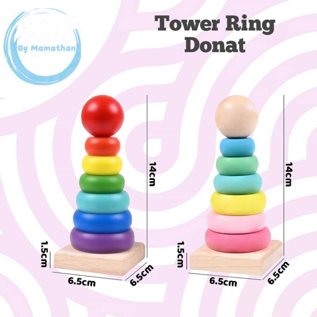 Jual Mainan Edukasi Anak RIng Donat Susun Balok Kayu Tower Puzzle ...