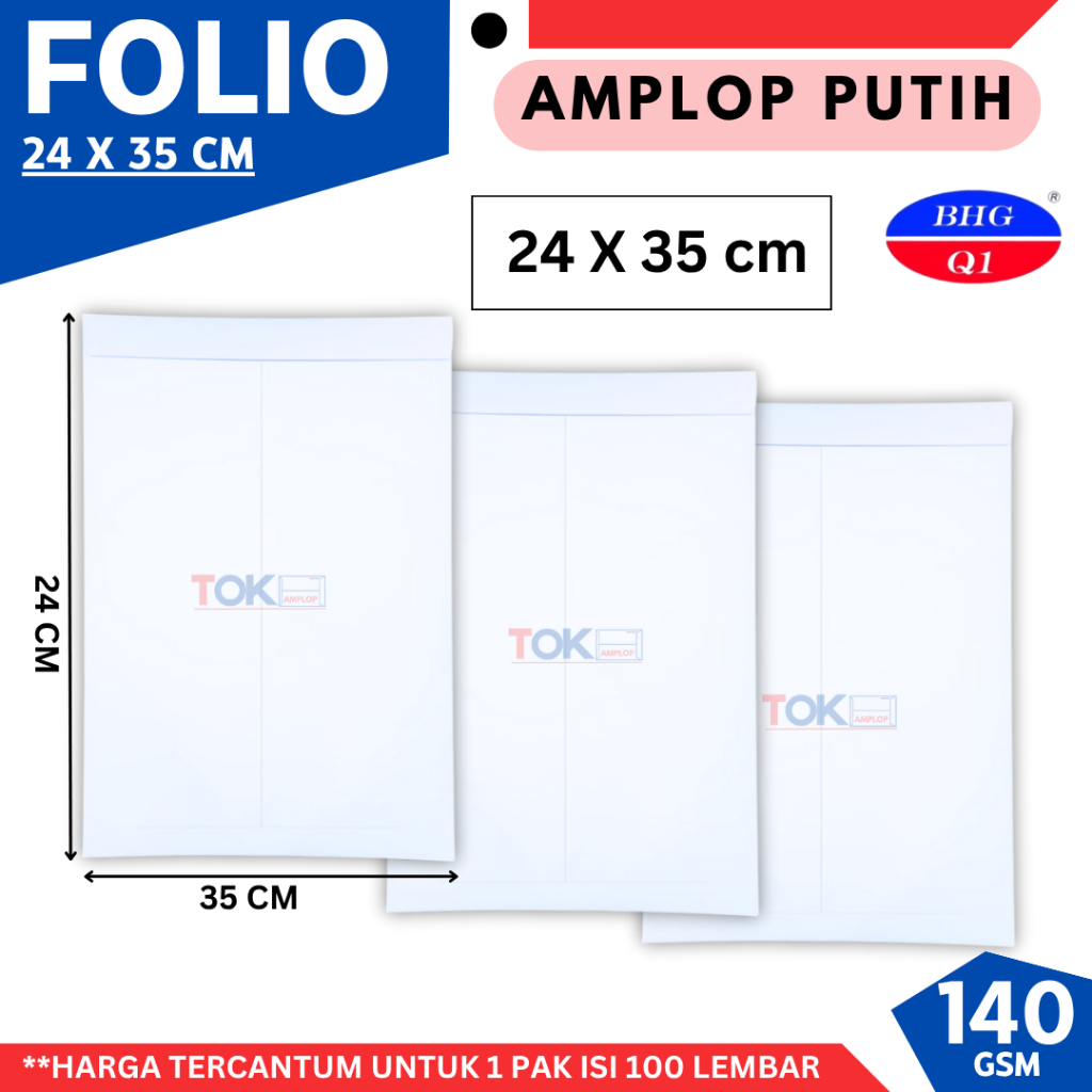 Jual ( isi 100 Lbr ) Amplop FOLIO PUTIH TEBAL 140gr ( 24 X 35 CM ...