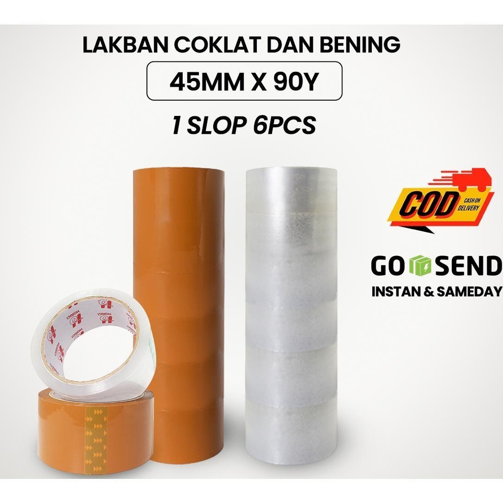 Jual LAKBAN / ISOLASI 1Slop Isi 6PCS 45mm*90Y Murah Super Clear Lakban ...