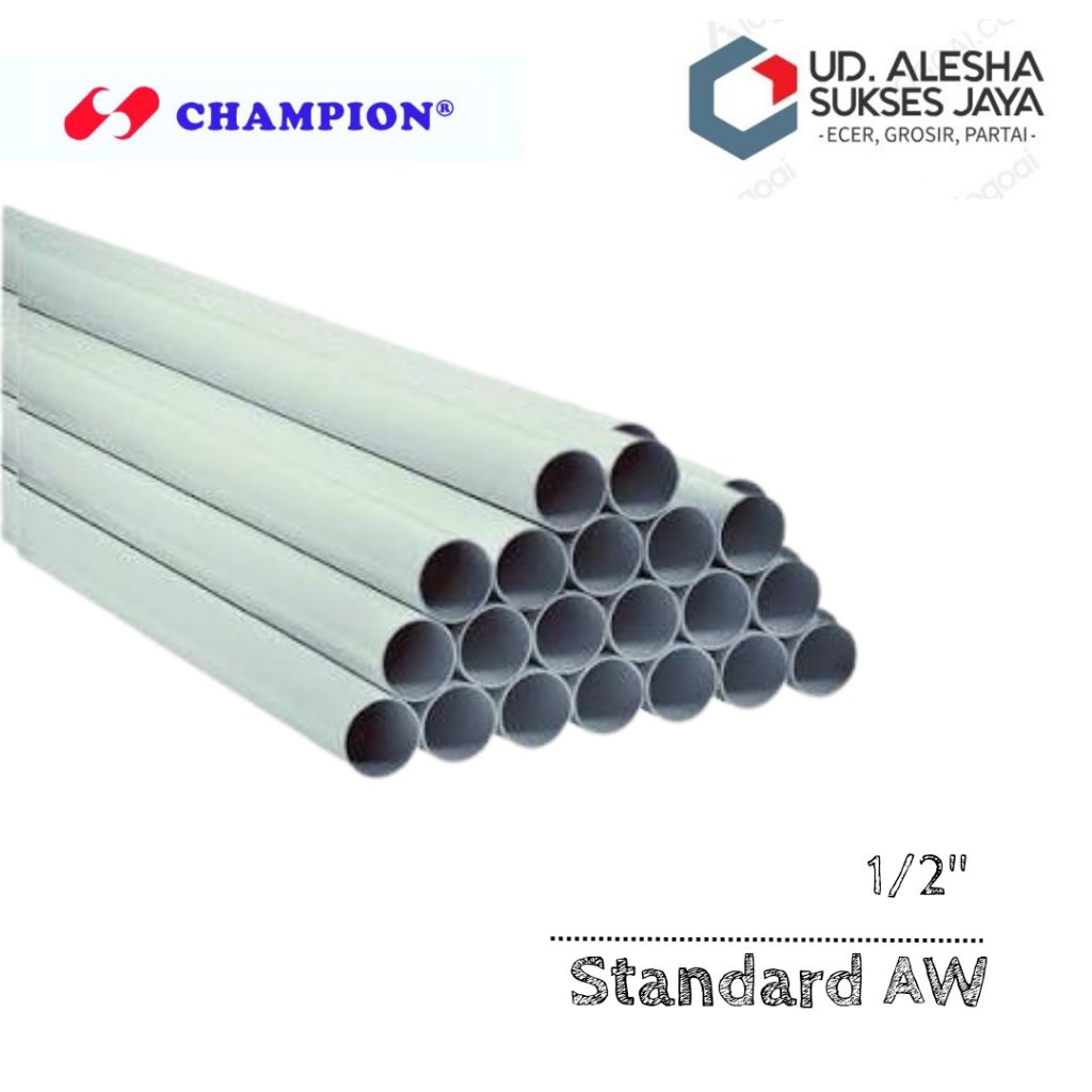 Jual PIPA PVC CHAMPION 1/2" AW, PIPA PARALON 1/2 INCH (potongan 1 meter ...