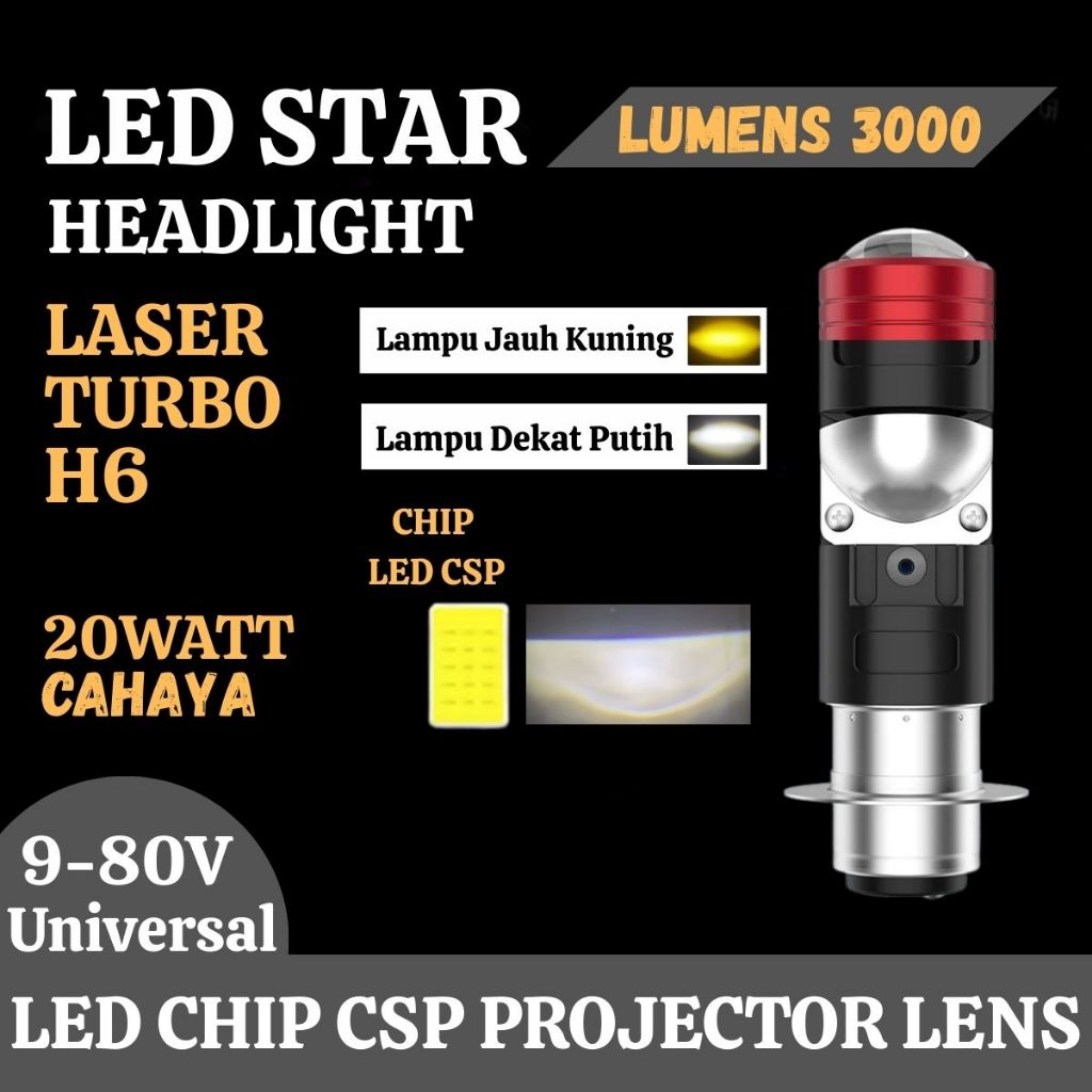 Jual Lampu Motor Biled Mini Laser H6 AC DC 2Warna Hi/Low Putih Kuning ...