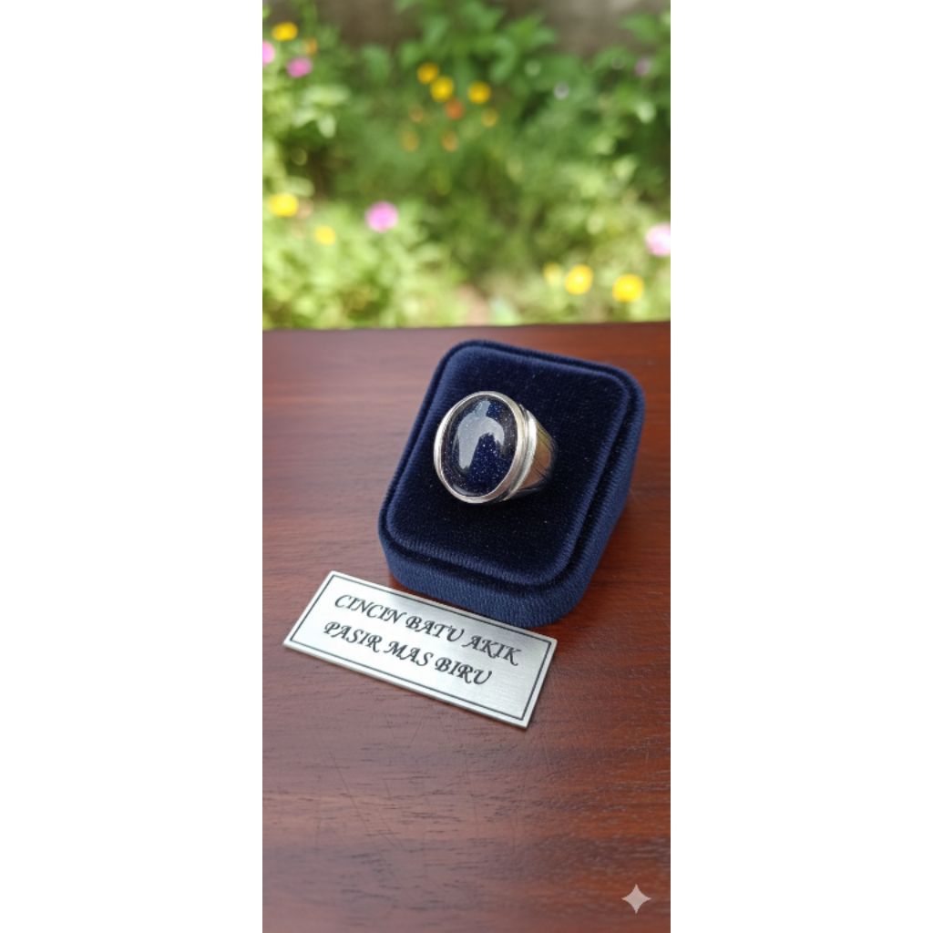 Jual cincin batu akik pasir intan / pasirmas biru 20 x 15 mm ring monel ...