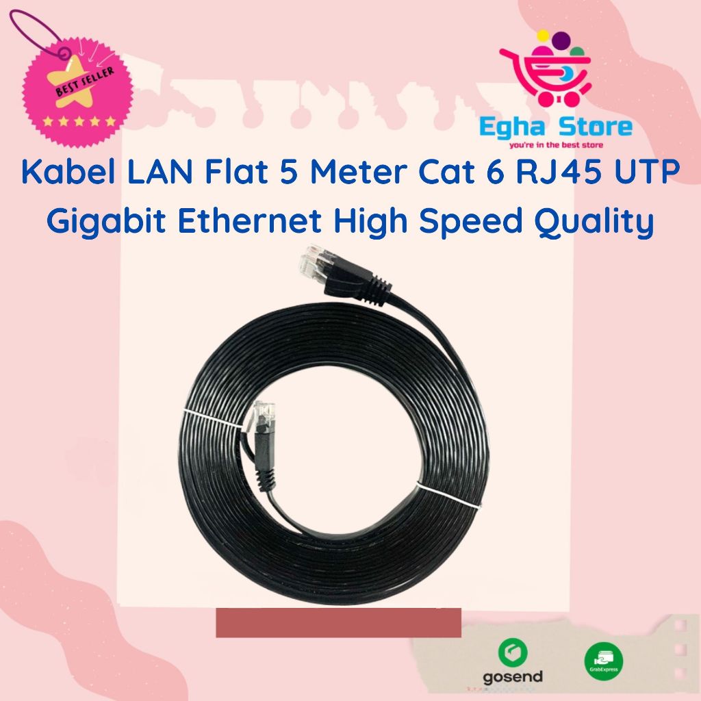 Jual Kabel LAN Flat 5 Meter Cat 6 RJ45 UTP Gigabit Ethernet Cat6 Wifi ...