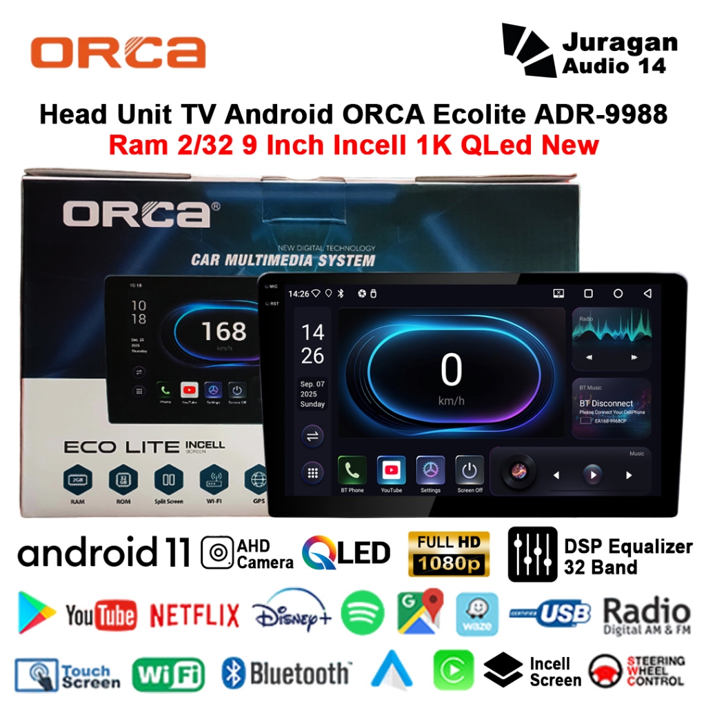 Jual Head Unit Android ORCA ECO LITE Incell Series ADR-9988 2GB+32GB 1K ...
