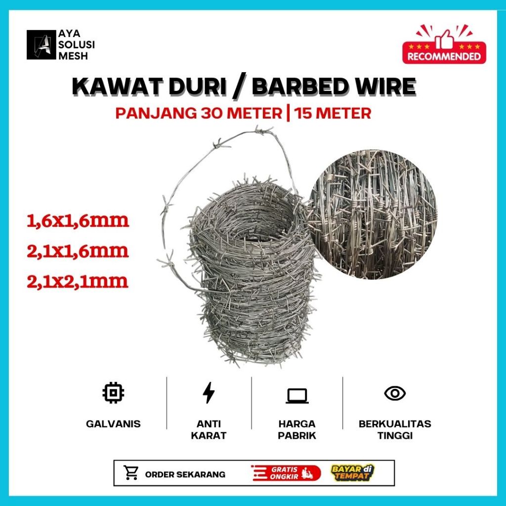 Jual Kawat Duri Galvanis / Barbed Wire Galvanis Anti Karat | Panjang 30 ...
