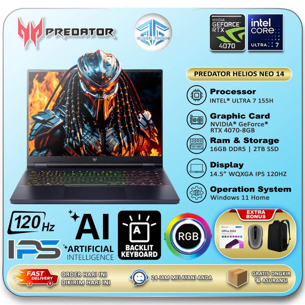 Jual Acer Predator Helios Neo 14 PHN14-51 ULTRA 7 155H Nvidia RTX4070 ...