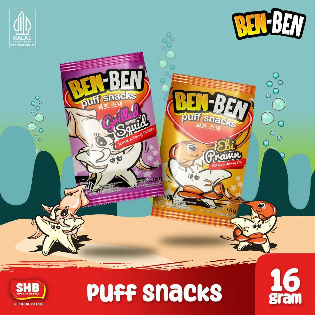 Jual BEN-BEN Puff Snack (16g) - Cemilan Gurih Rasa Cumi Bakar, Udang ...