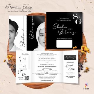 Jual undangan pernikahan premium lipat glossy hitam putih, bahan art ...