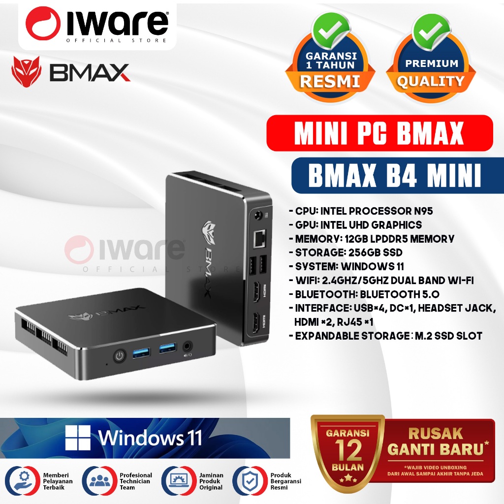 Jual Mini PC BMax B4 Mini Intel Gen12 N95 12GB/256GB SSD LPDDR5 Dual ...