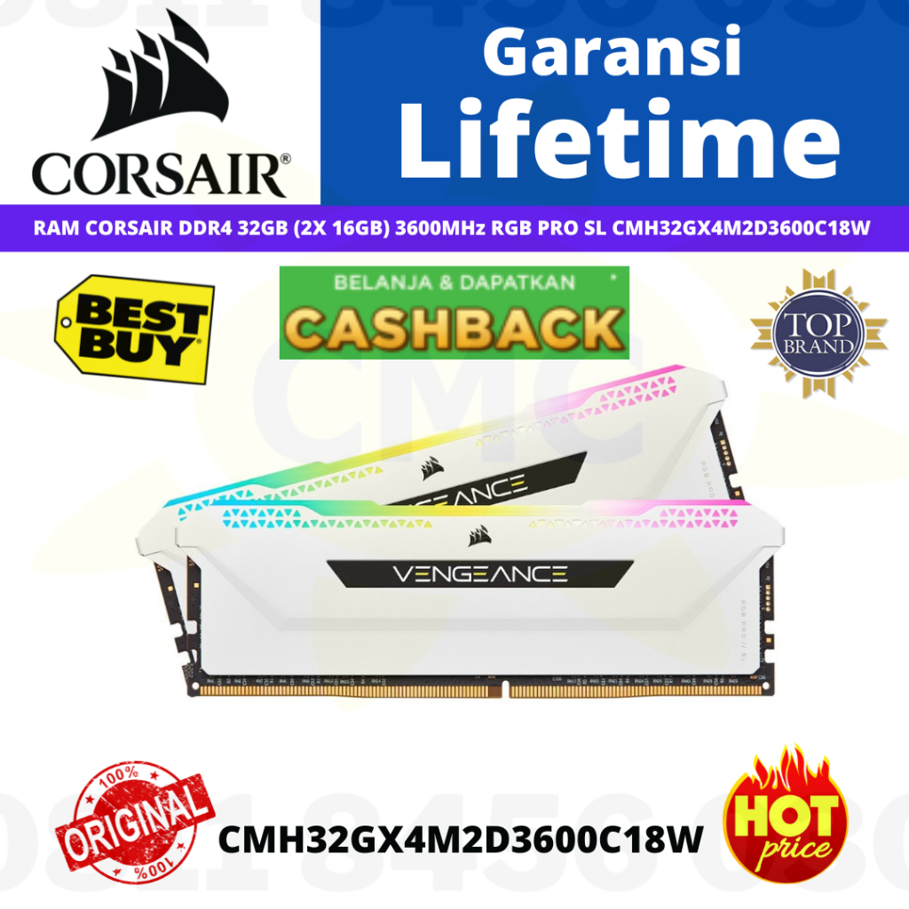 Jual RAM PC DDR4 32GB (2X 16GB) 3600MHz RGB PRO SL CMH32GX4M2D3600C18W ...