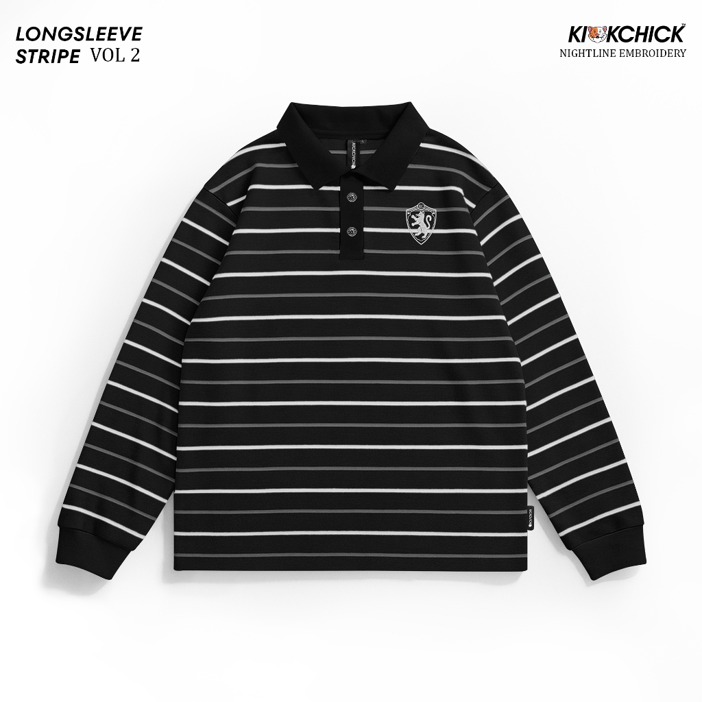 Jual Kickchick Longsleeve Polo Stripe Nightline Embroidery Black Grey ...
