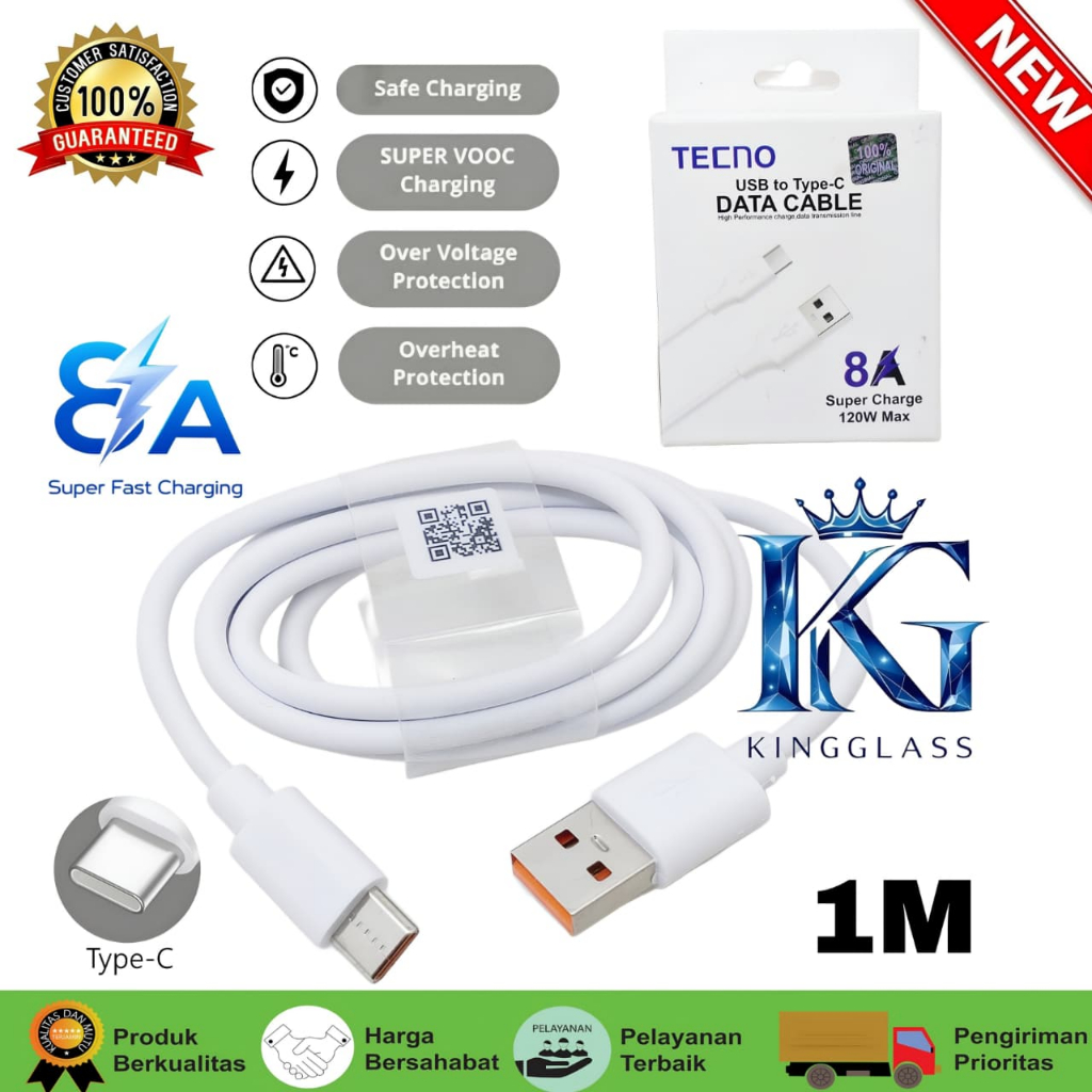 Jual Kabel Data TECNO USB to Type-C 8A Super Charge 120W – Fast ...
