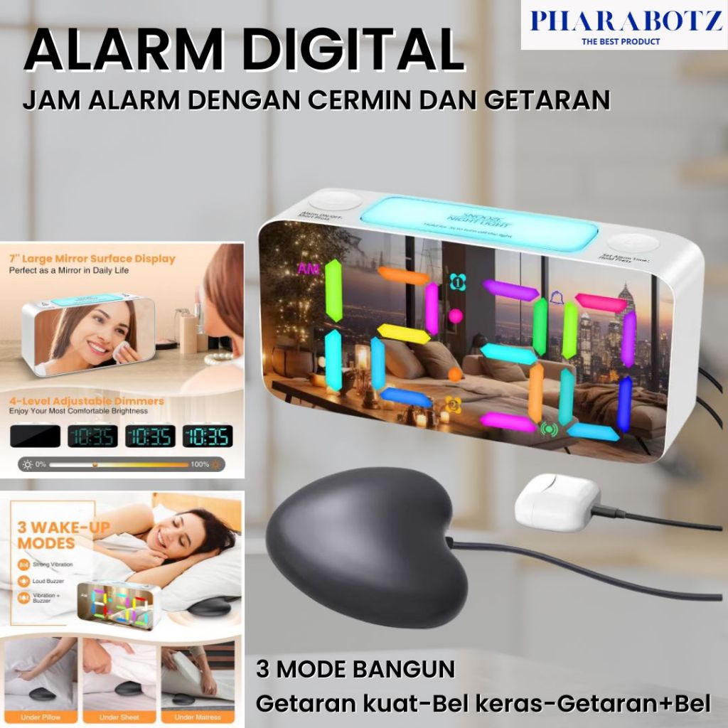 Jual BQ-2020 Jam Alarm Digital RGB LED Multi-fungsi Dengan Cermin ...