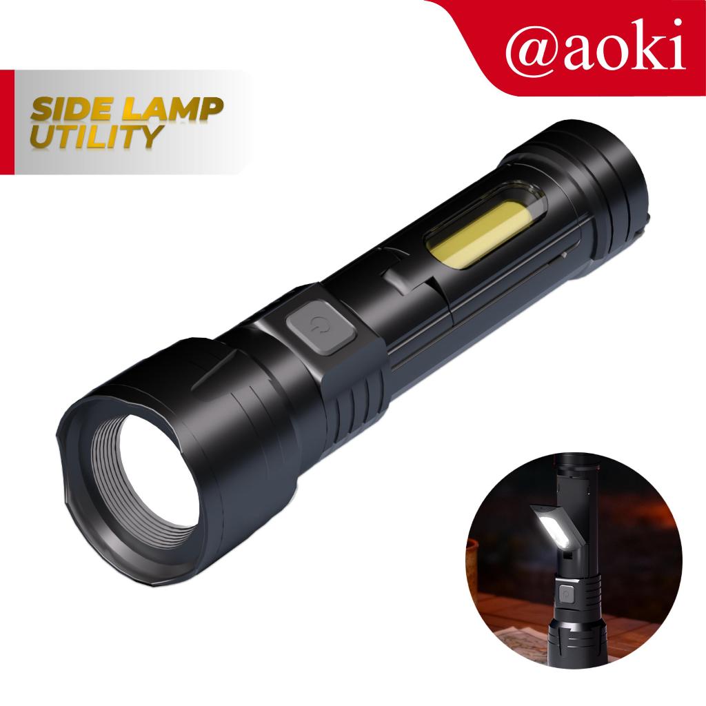 Jual AOKI Senter LED Zoom Fokus Rechargeable – 4 Mode, Lampu Samping ...