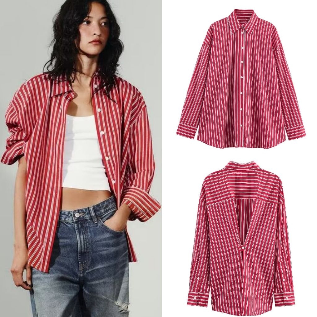Jual Red Stripe Blouse 79527 79198 (TENC) | Shopee Indonesia