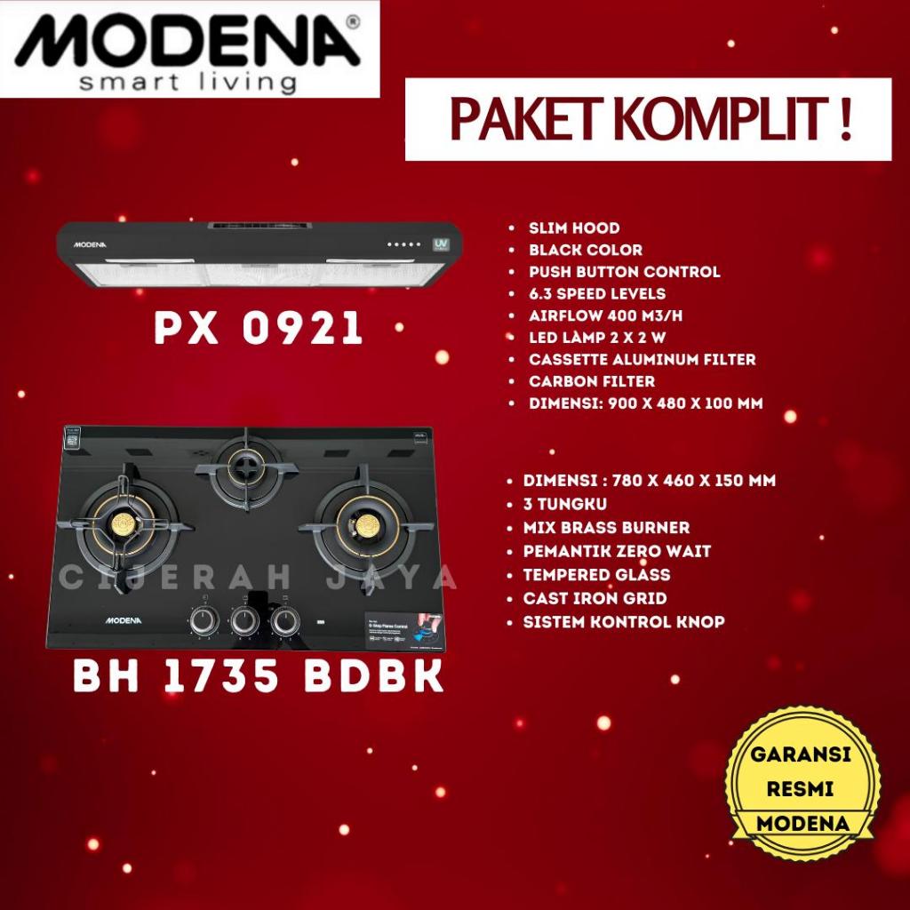 Jual PAKET MODENA KOMPOR TANAM GAS 3 TUNGKU BH 1735 + COOKERHOOD MODENA ...