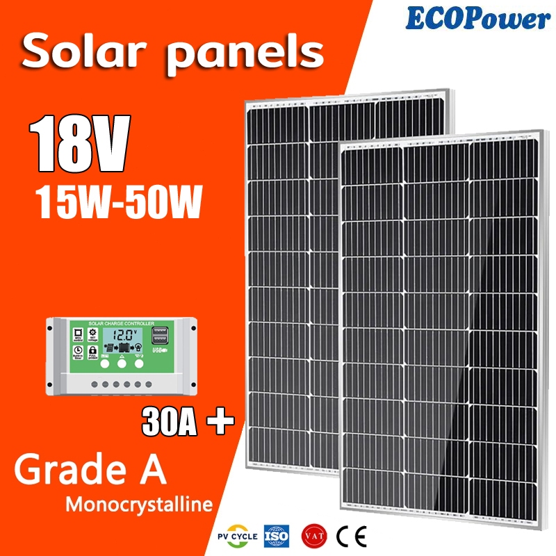 Jual Solar Panel 15W-50W Panel Surya Solar Charge Controller PWM 12V ...